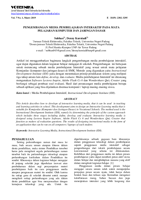 (PDF) Pengembangan Media Pembelajaran Interaktif Pada Mata Pelajaran Komputer Dan Jaringan Dasar