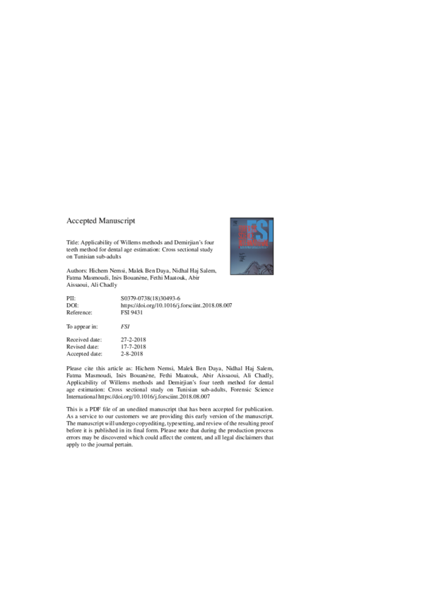 Pdf Applicability Of Willems Methods And Demirjians Four Teeth Method For Dental Age