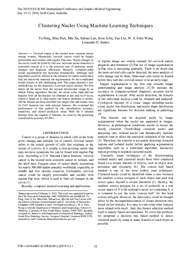 (PDF) Clustering nuclei using machine learning techniques