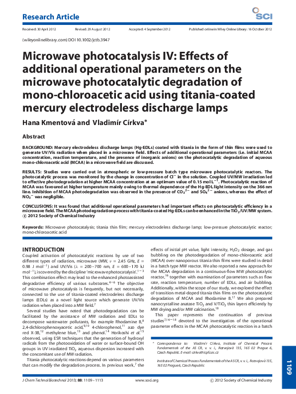 (PDF) Microwave photocatalysis IV: Effects of additional operational ...