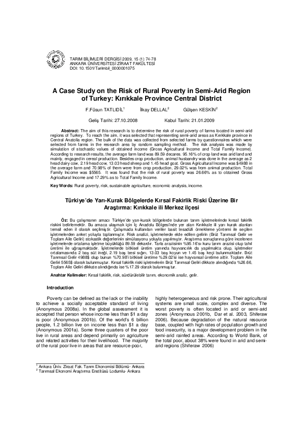 (PDF) A Case Study on the Risk of Rural Poverty in Semi-Arid Region of Turkey: Kırıkkale ...