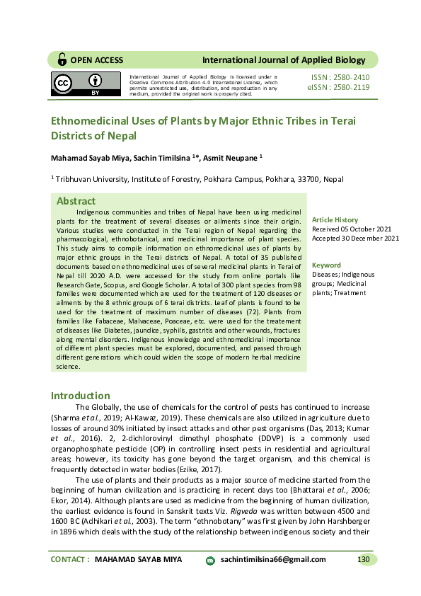 (PDF) Ethnomedicinal Uses of Plants by Major Ethnic Tribes in Terai Districts of Nepal