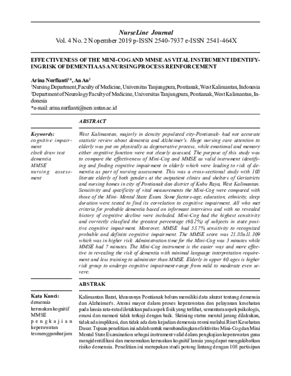 (PDF) The Effectiveness of The Mini-Cog and MMSE As Vital Instrument ...