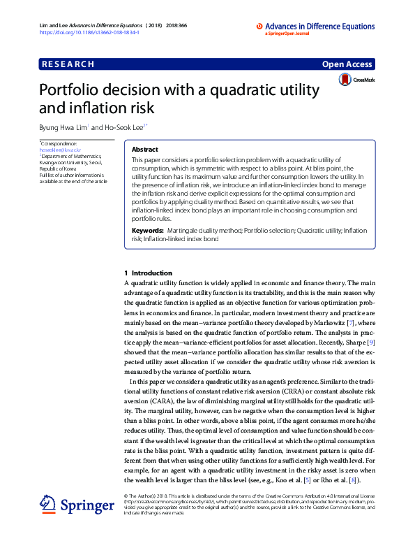 (PDF) Portfolio decision with a quadratic utility and inflation risk