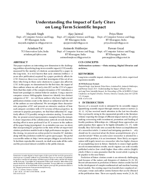 (PDF) Understanding the Impact of Early Citers on Long-Term Scientific Impact