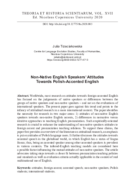 (PDF) Non-Native English Speakers’ Attitudes Towards Polish-Accented ...