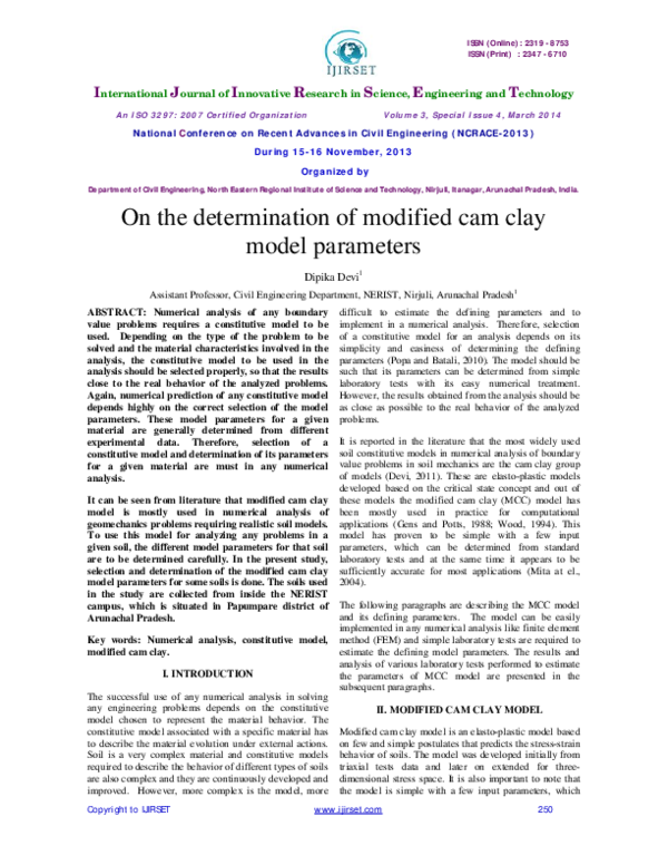 (PDF) On the determination of modified cam clay model parameters