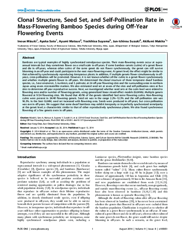 (PDF) Clonal structure, seed set, and self-pollination rate in mass ...