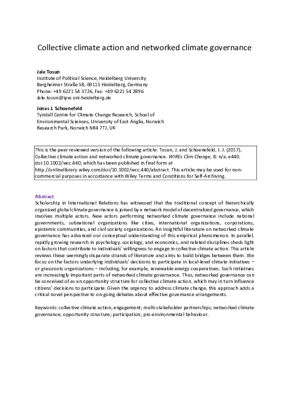 (PDF) Collective climate action and networked climate governance