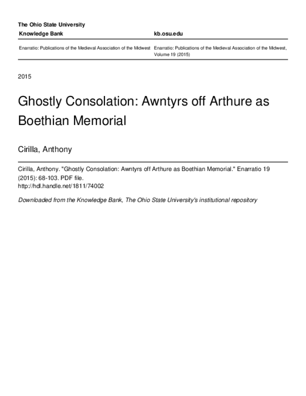 (PDF) Ghostly Consolation: Awntyrs off Arthure as Boethian Memorial
