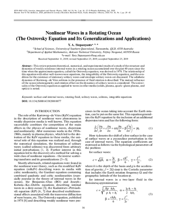 (PDF) Nonlinear Waves in a Rotating Ocean (The Ostrovsky Equation and ...