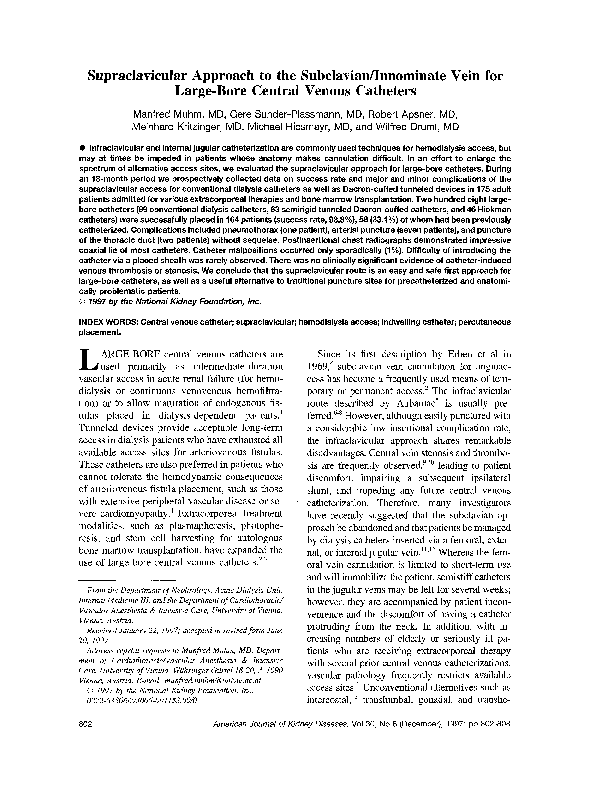 (PDF) Supraclavicular approach to the subclavian/innominate vein for ...