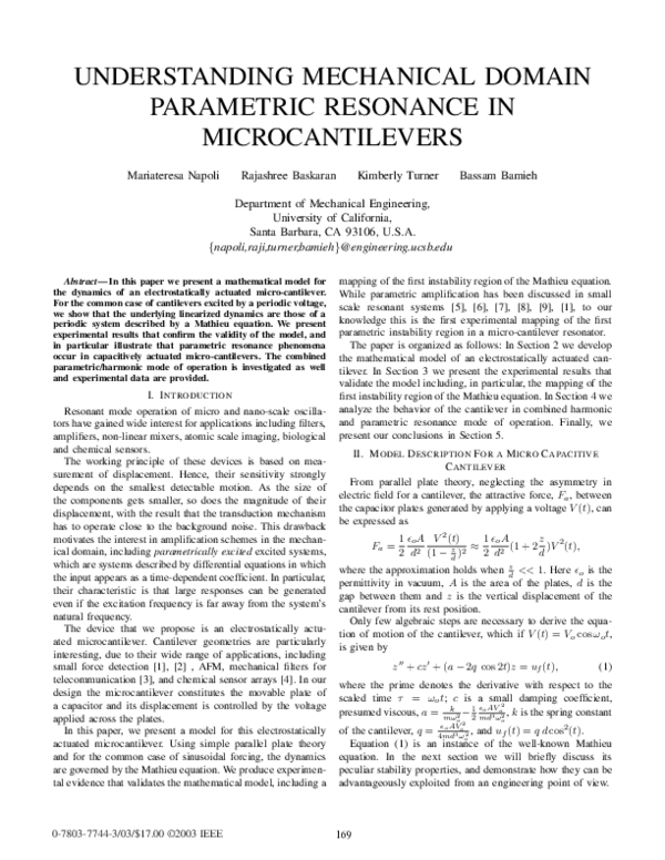 (PDF) Understanding mechanical domain parametric resonance in microcantilevers | mustapha ...