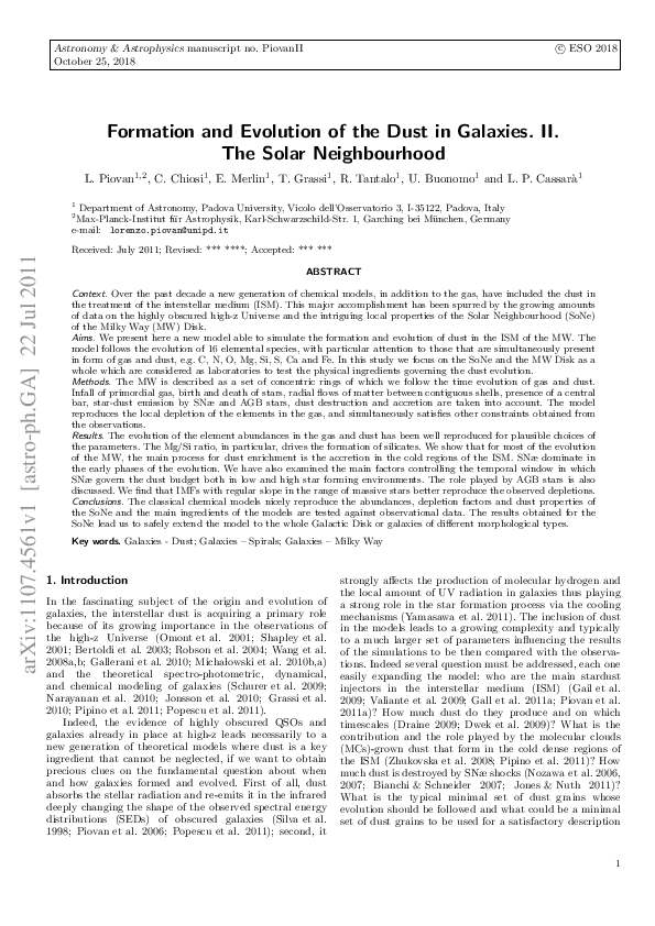 (PDF) Formation and Evolution of the Dust in Galaxies. II. The Solar ...