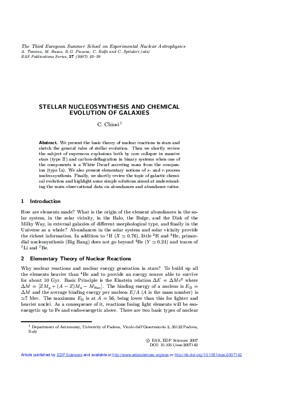 (PDF) Stellar Nucleosynthesis and Chemical Evolution of Galaxies