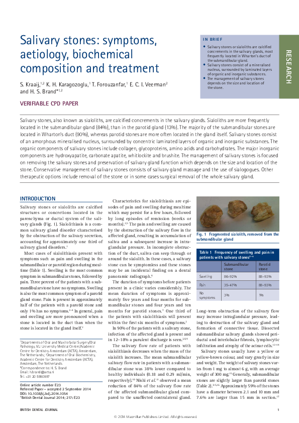 (PDF) Salivary stones: symptoms, aetiology, biochemical composition and ...