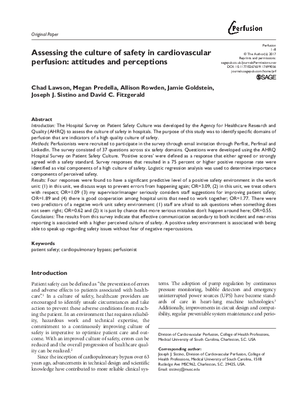 (PDF) Assessing the culture of safety in cardiovascular perfusion ...