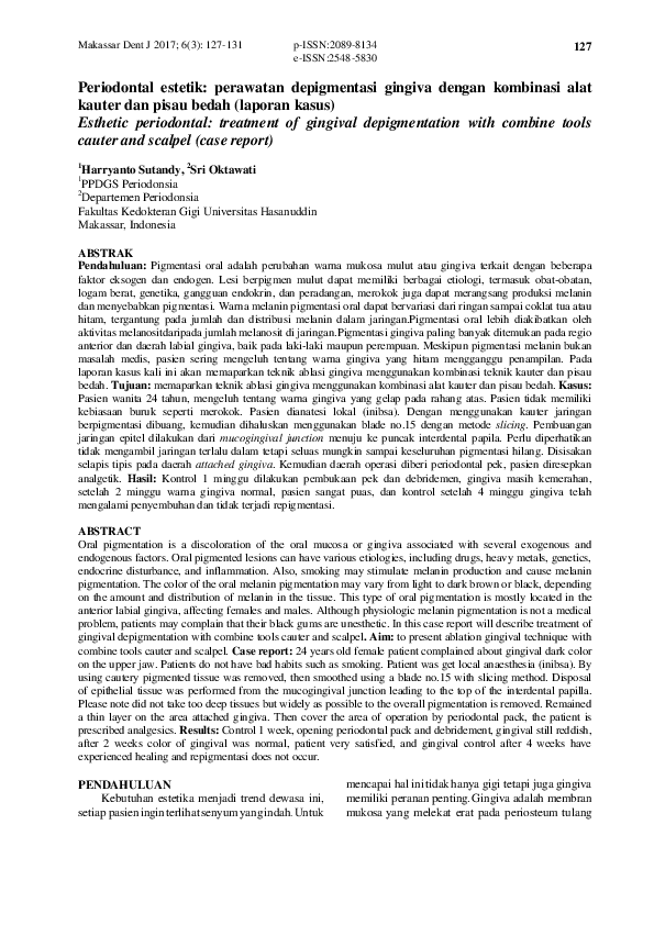 Periodontal estetik: perawatan depigmentasi gingiva dengan kombinasi ...