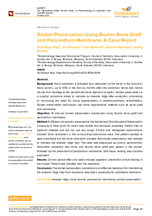 (PDF) Socket Preservation Using Bovine Bone Graft and Pericardium ...