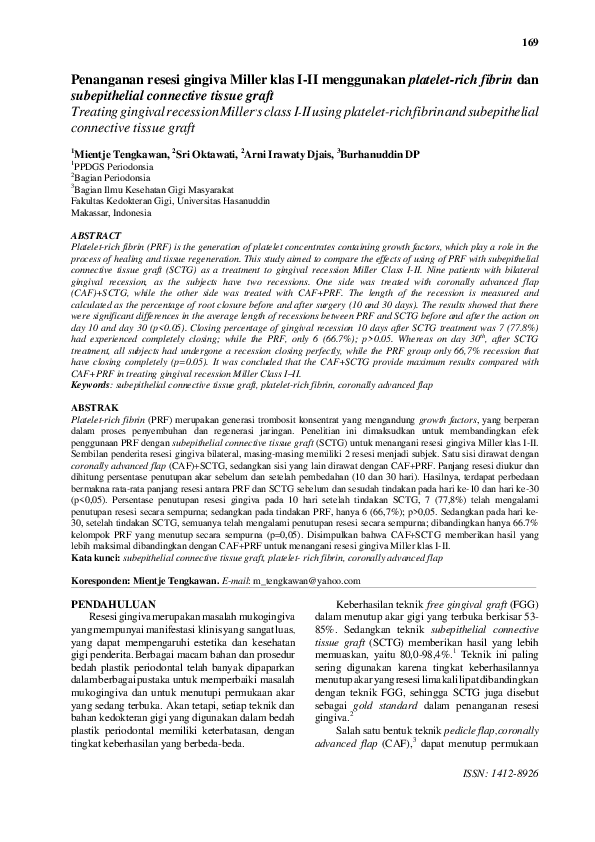 (PDF) Penanganan resesi gingiva Miller klas I-II menggunakan platelet ...