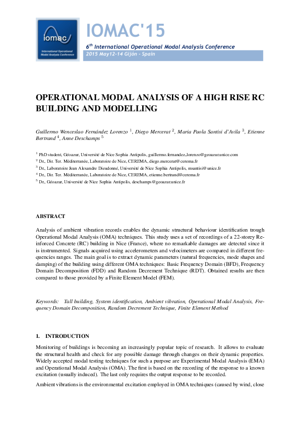 (PDF) Operational Modal Analysis of a high rise RC building and modelling