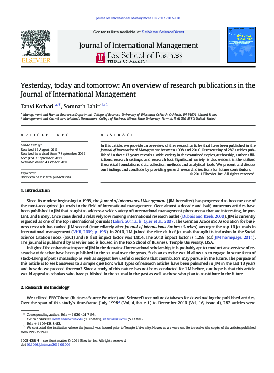 (PDF) Yesterday, today and tomorrow: An overview of research ...