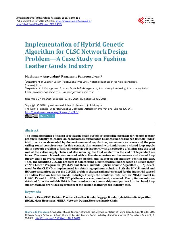 (PDF) Implementation of Hybrid Genetic Algorithm for CLSC Network Design Problem—A Case Study on ...
