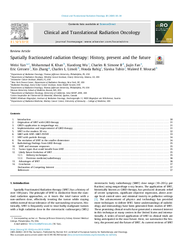 (PDF) Spatially fractionated radiation therapy: History, present and ...