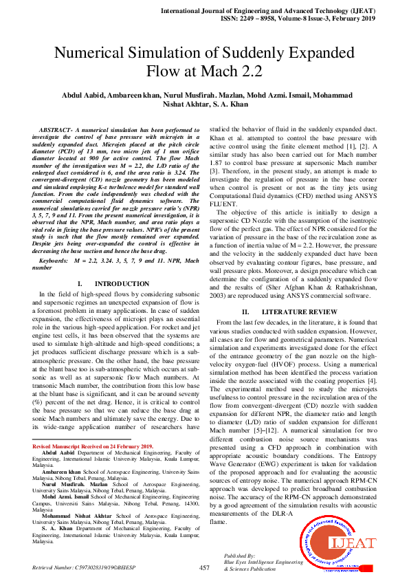 (PDF) Numerical Simulation of Suddenly Expanded Flow from Converging Nozzle at Sonic Mach Number