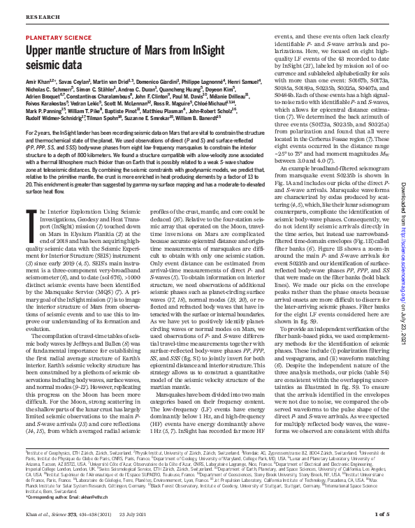 (PDF) Upper mantle structure of Mars from InSight seismic data