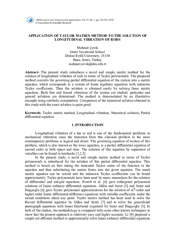 (PDF) Application of Taylor Matrix Method to the Solution of ...