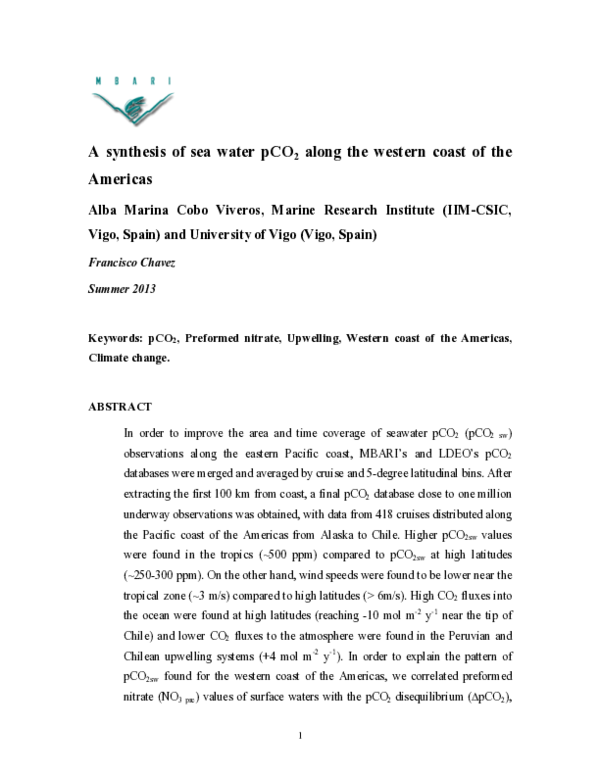 (PDF) A synthesis of sea water pCO2 along the western coast of the Americas