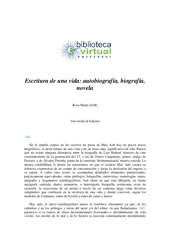 (PDF) Escritura de una vida: autobiografía, biografía, novela