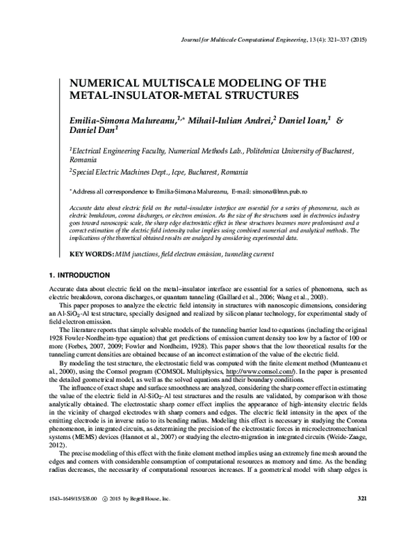(PDF) NUMERICAL MULTISCALE MODELING OF THE METAL-INSULATOR-METAL STRUCTURES