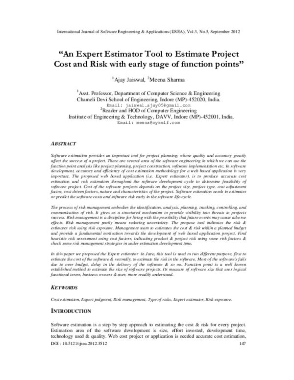 (PDF) An Expert Estimator Tool to Estimate Project Cost and Risk with Early Stage of Function Points