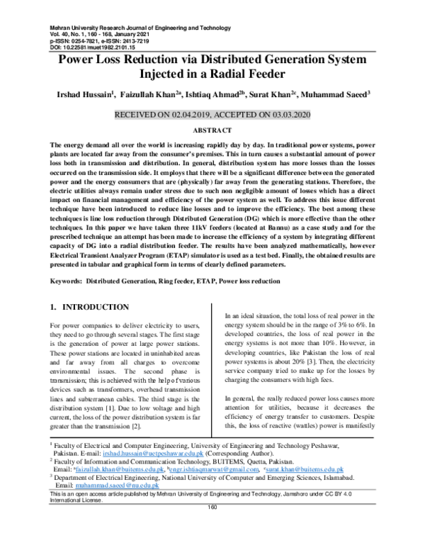 (PDF) Power Loss Reduction via Distributed Generation System Injected in a Radial Feeder