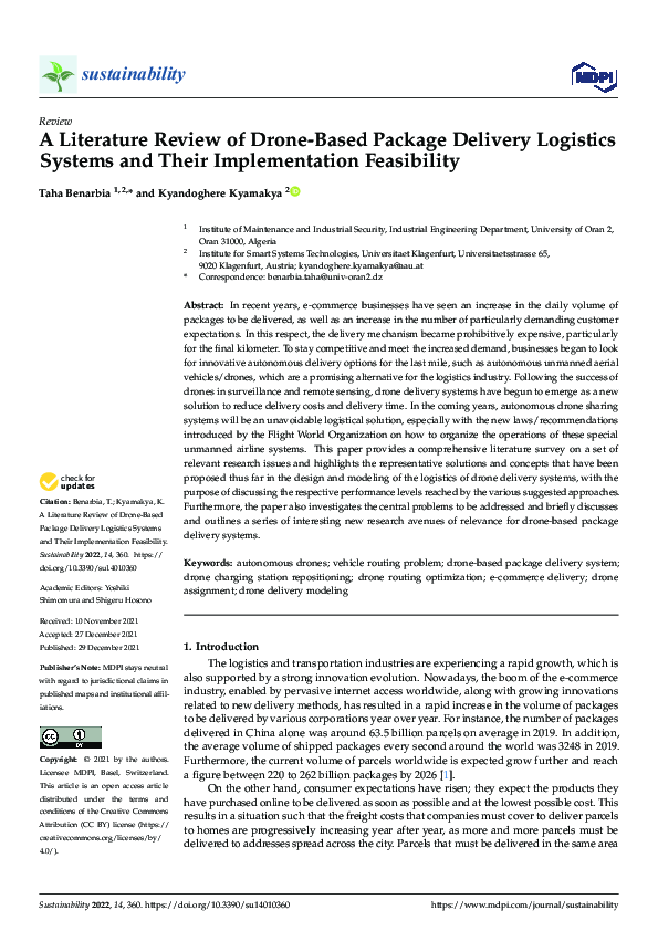 (PDF) A Literature Review of Drone-Based Package Delivery Logistics ...