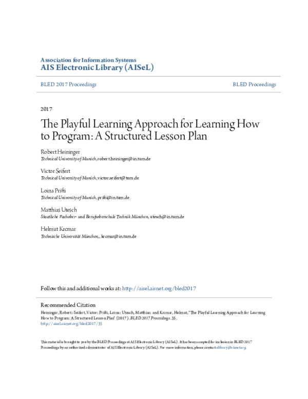 (PDF) The Playful Learning Approach for Learning How to Program: A ...