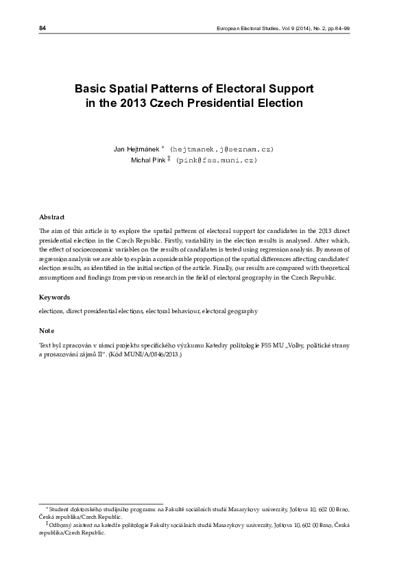 (PDF) Basic Spatial Patterns of Electoral