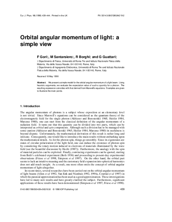 Pdf Orbital Angular Momentum Of Light A Simple View