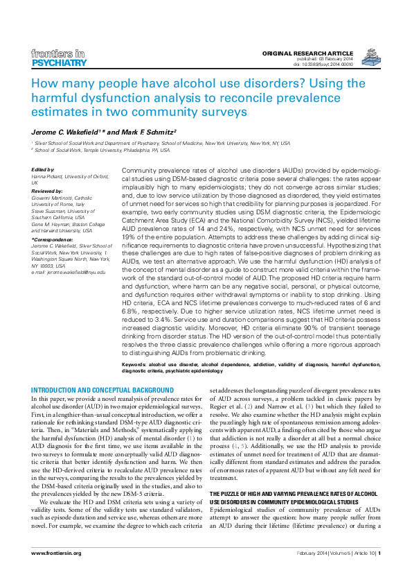 (PDF) How Many People have Alcohol Use Disorders? Using the Harmful ...