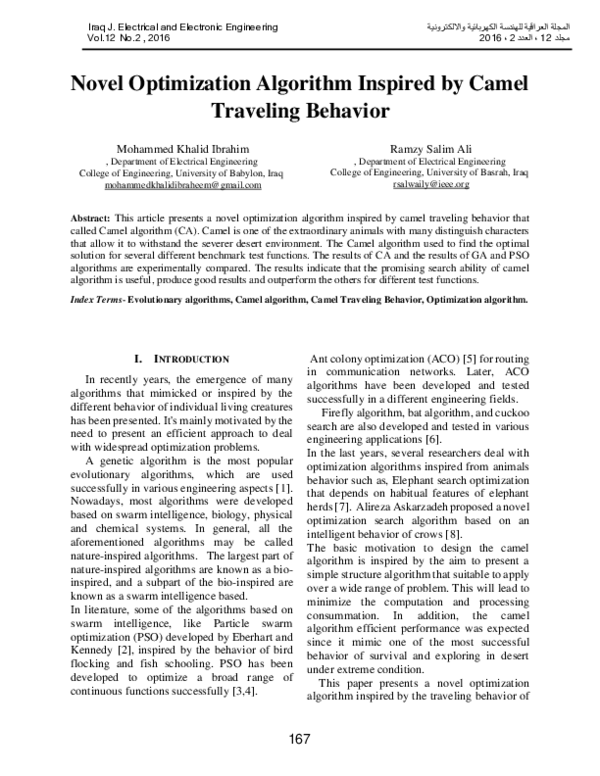 (PDF) Novel Optimization Algorithm Inspired by Camel Traveling Behavior