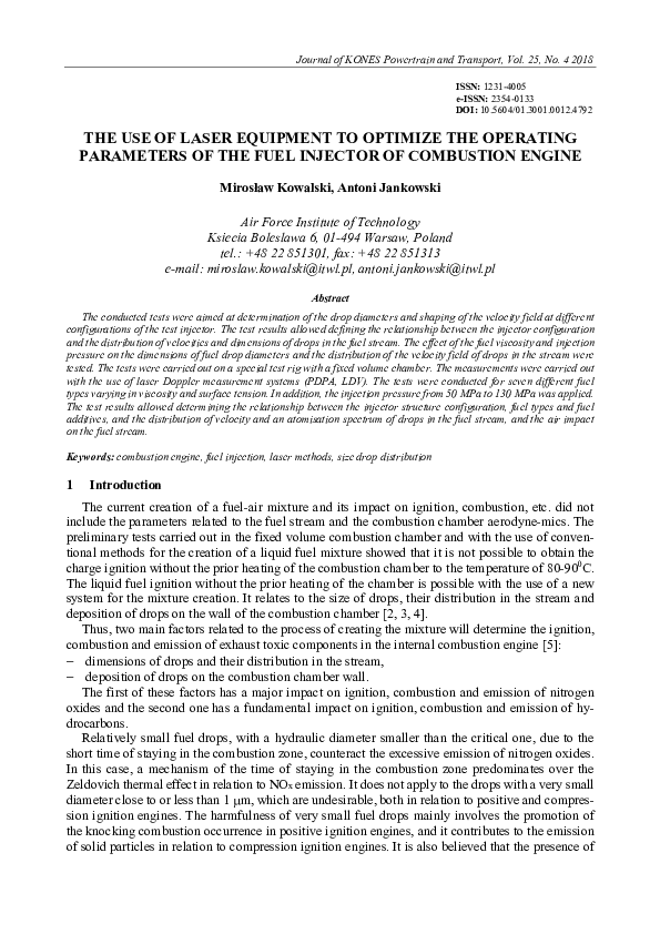 (PDF) The Use of Laser Equipment to Optimize the Operating Parameters of the Fuel Injector of ...
