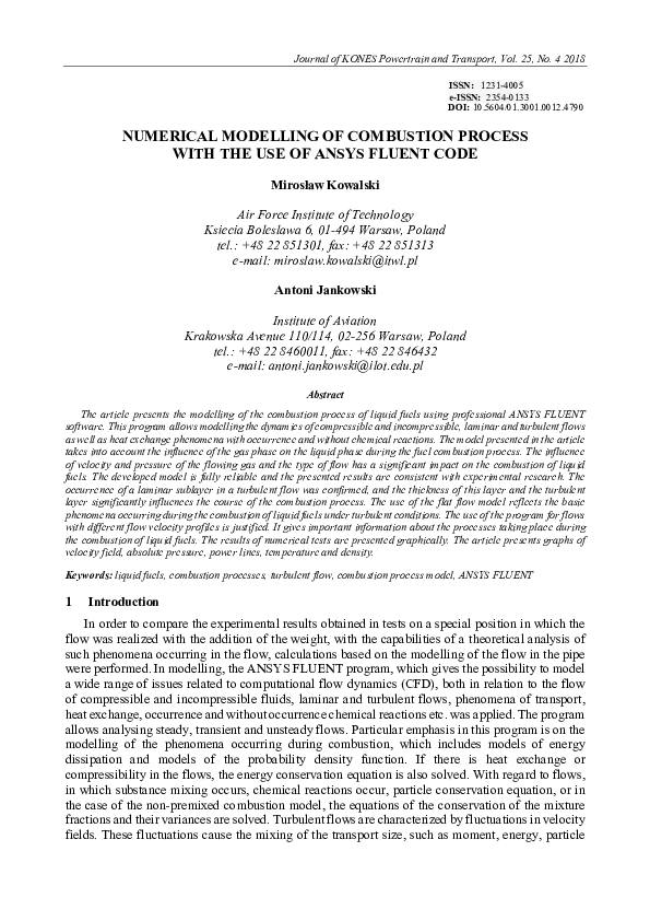 (PDF) Numerical Modelling of Combustion Process with the Use of ANSYS FLUENT Code