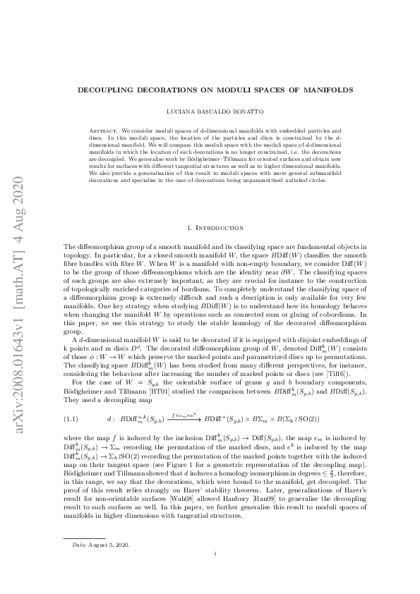 (PDF) Decoupling Decorations on Moduli Spaces of Manifolds