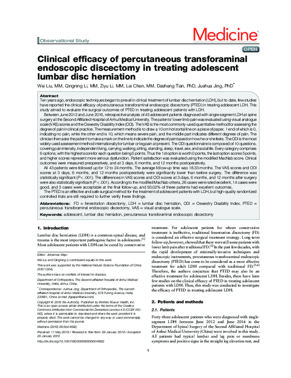 (PDF) Clinical efficacy of percutaneous transforaminal endoscopic ...