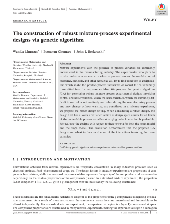 (PDF) The construction of robust mixture-process experimental designs ...