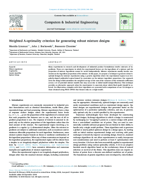(PDF) Weighted A-optimality criterion for generating robust mixture designs
