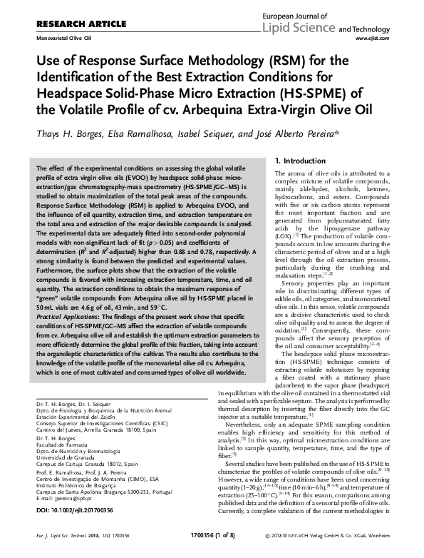 (PDF) Use of Response Surface Methodology (RSM) for the Identification of the Best Extraction ...