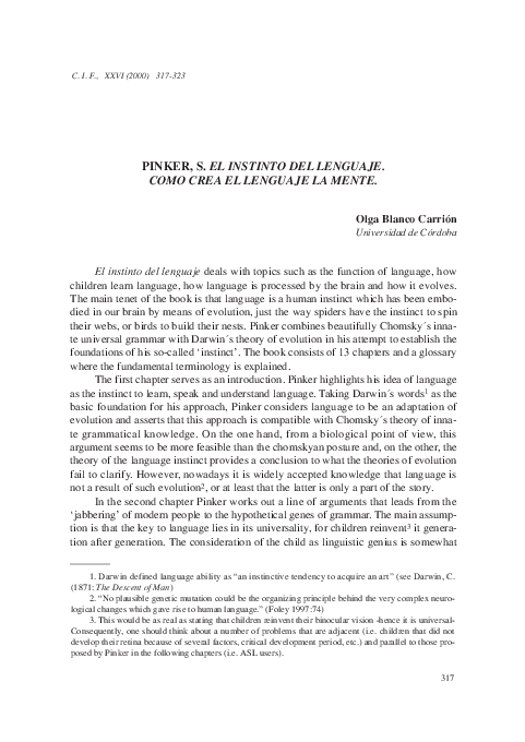 (PDF) Pinker, S. "El instinto del lenguaje: Como crea el lenguaje la mente